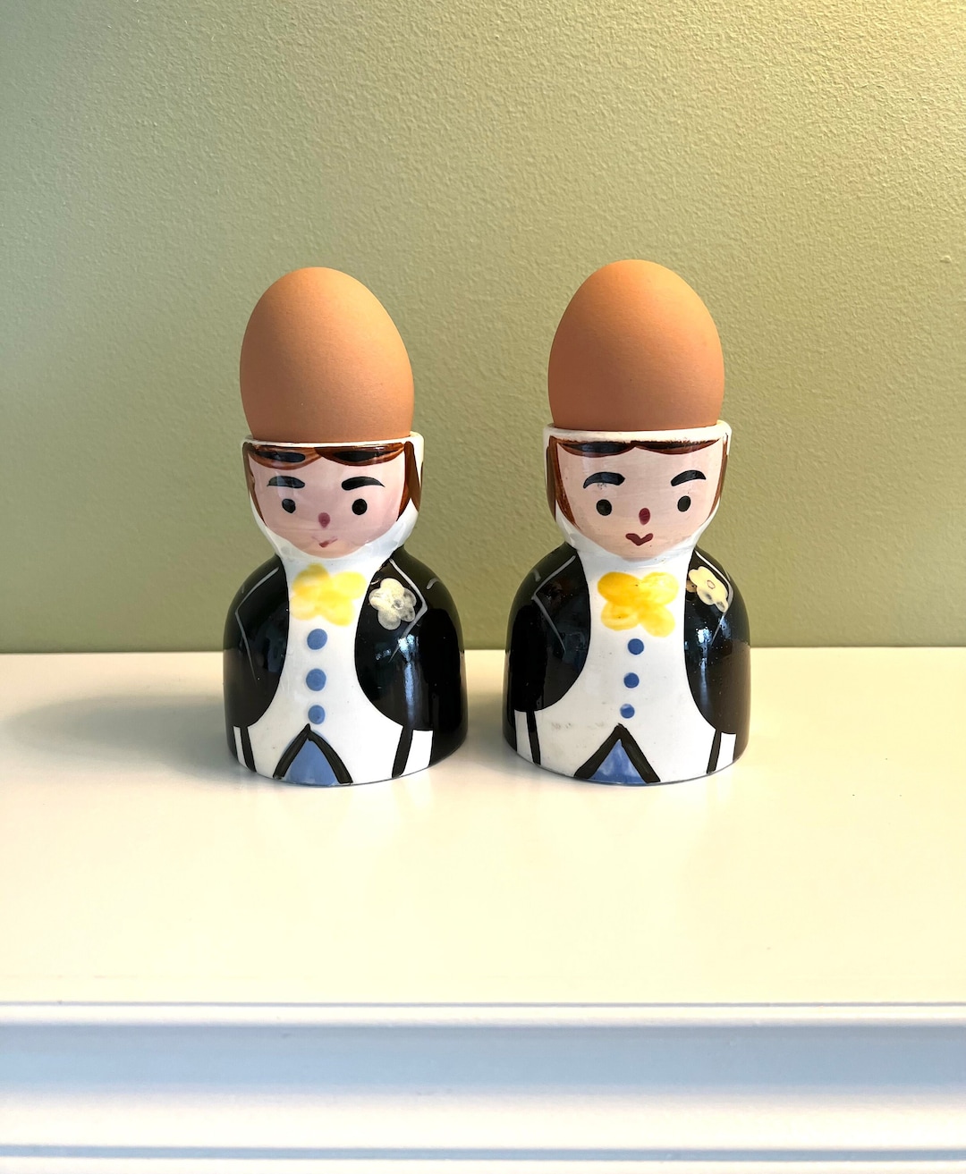 Unique Vintage Egg Cups, Butler Egg Holders, Hand-painted Pottery, Set ...