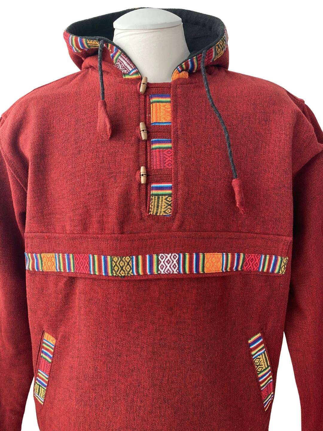 Red Cotton Nepal Hoodie: Fleece Lined Bohemian Jacket - Etsy