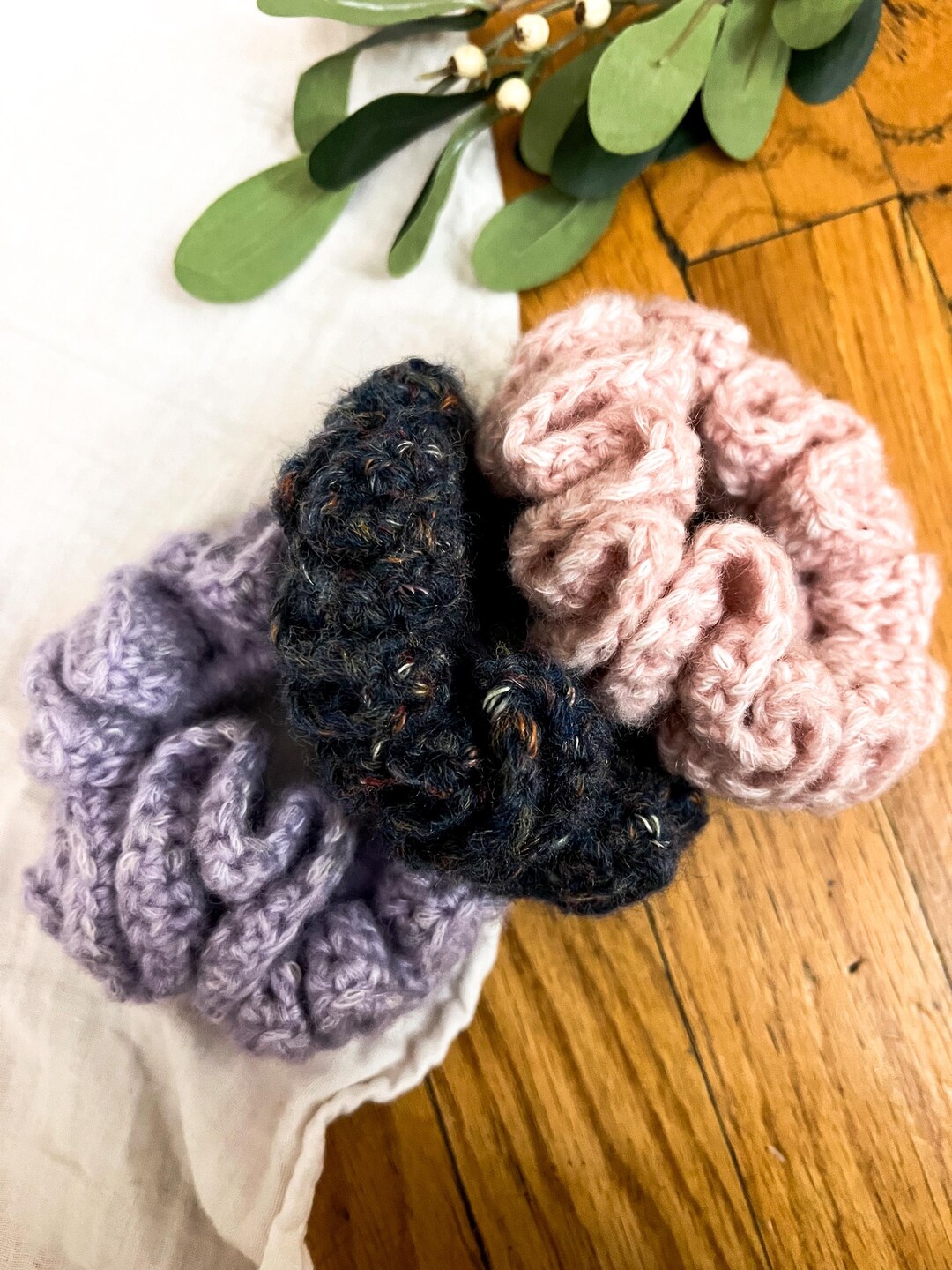 FUZZY FEELINGS Handmade Heathered Tweed Crochet Scrunchie | Handmade ...