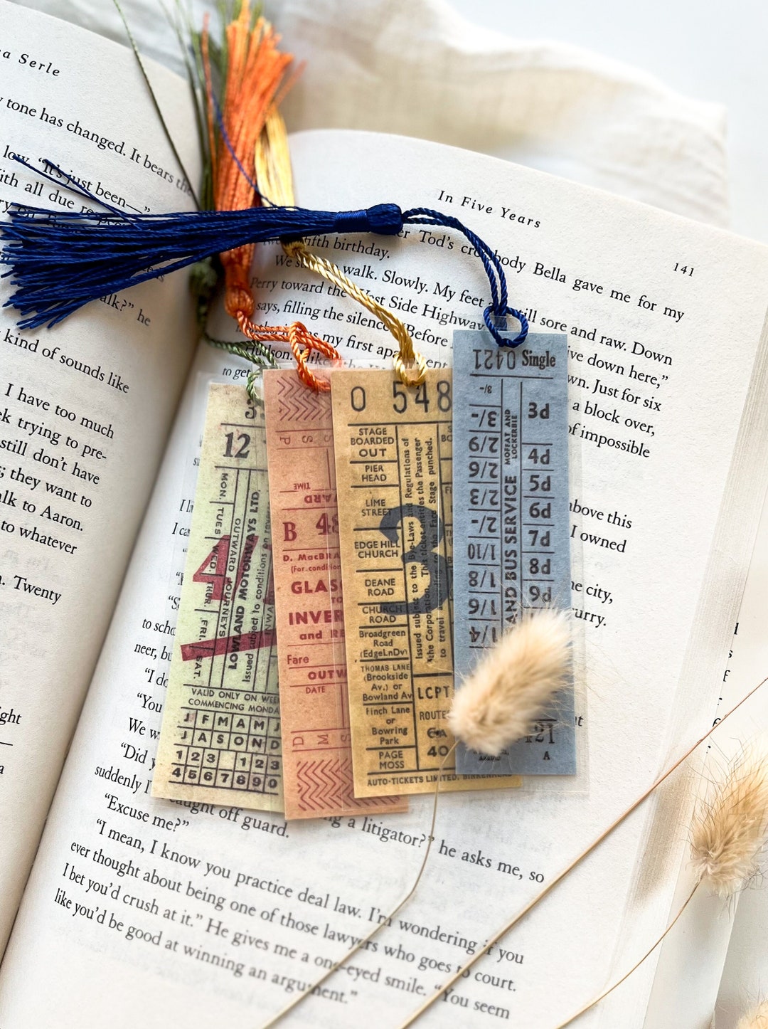 Vintage Ticket Bookmarks With Tassels | Set of Four Bookmark Set ...
