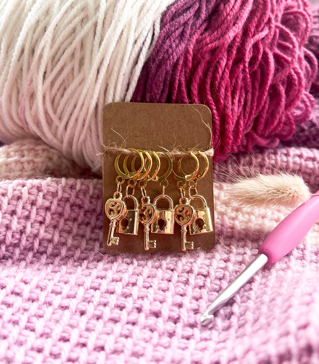 Set of Six Lock & Key Charm Stitch Markers | Crochet Knitting ...