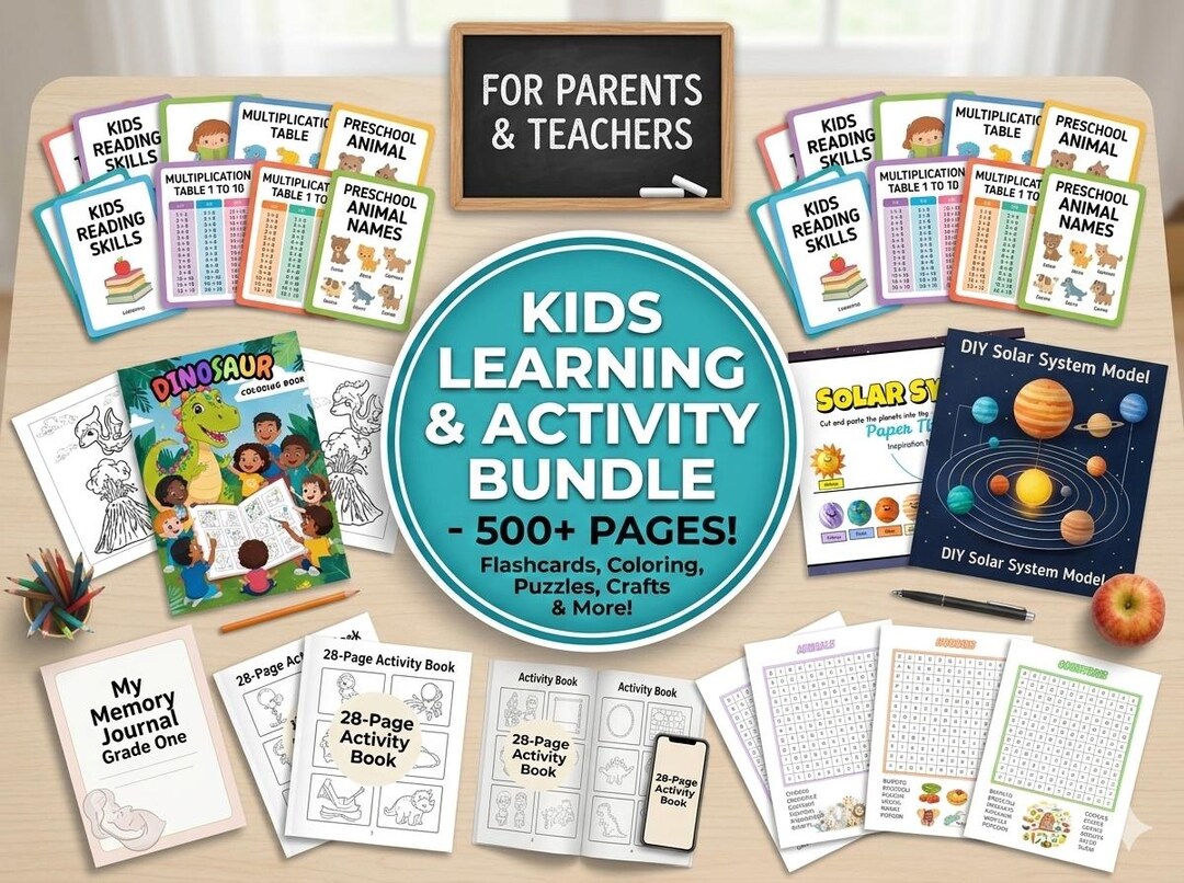 Kids Learning & Activity Bundle: Flashcards, Coloring, Crafts (digital ...
