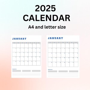 Printable Monthly 2025 Calendar, Blue Color, Planner, Digital ...