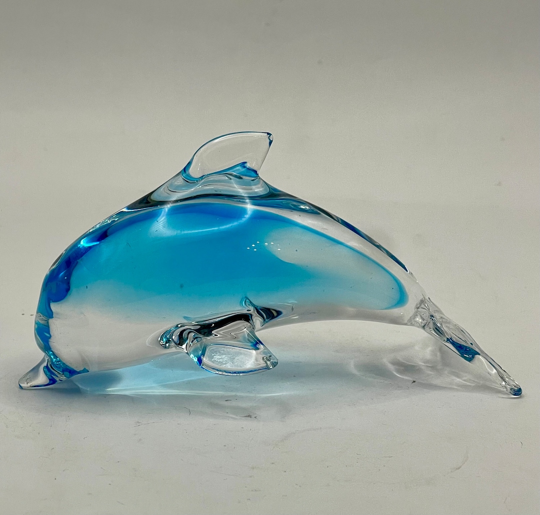Art Glass Dolphin Paperweight ~ Clear Blue Figurine - Etsy