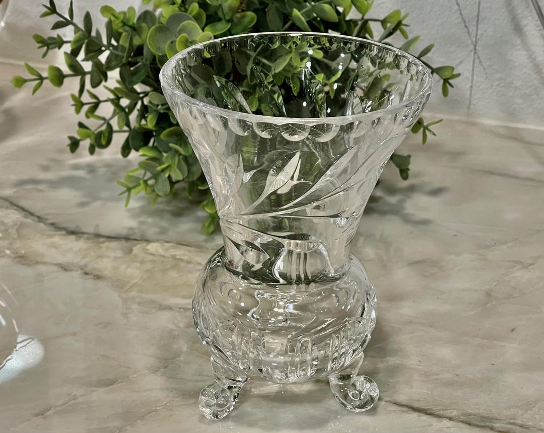 Vintage Footed Crystal Vase ~ Pinwheel Pattern, Heavy Cut Glass ...