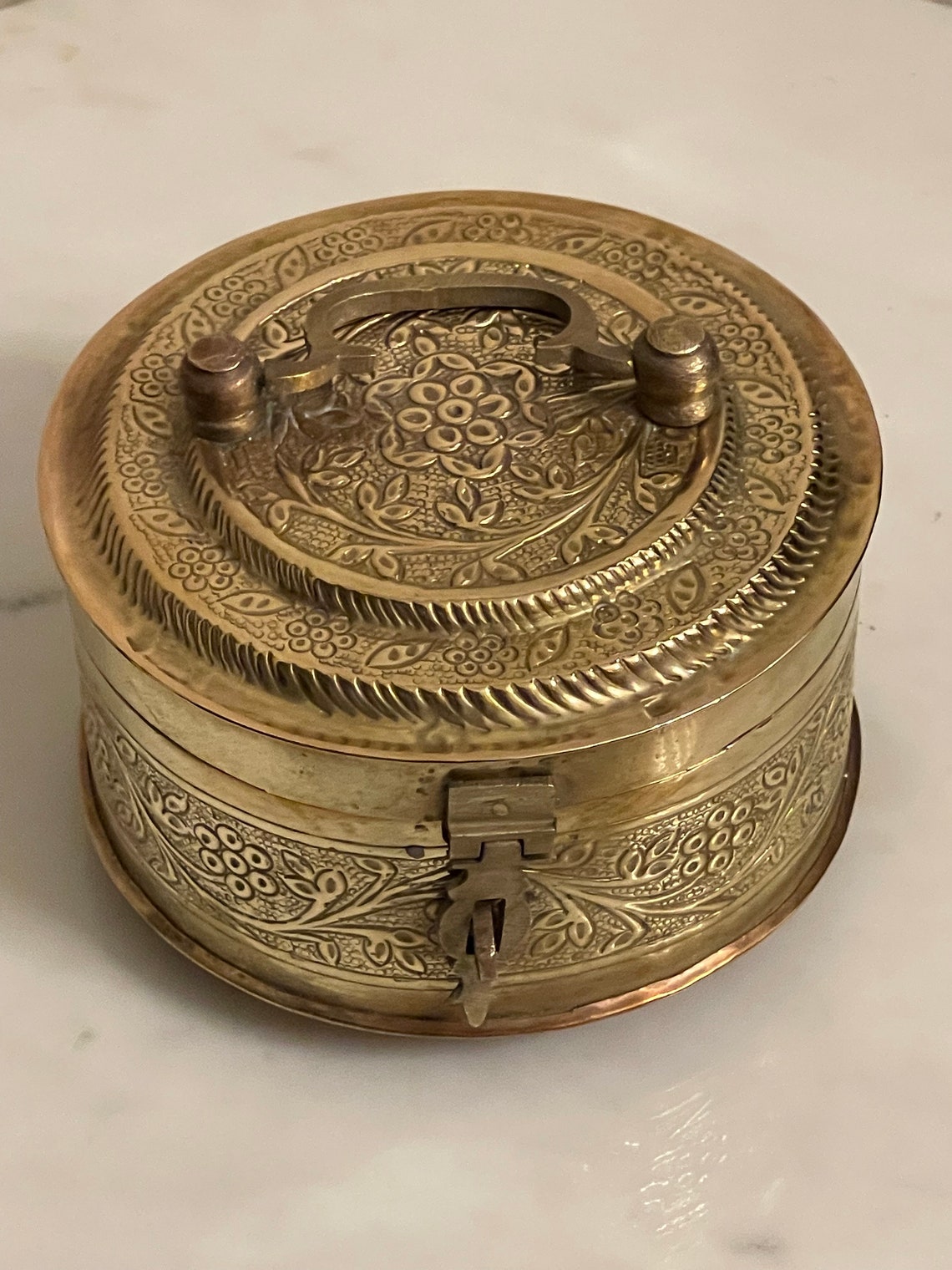 Hand Forged Engraved Solid Brass Jewelry Box With Handle & Clasp 5 - Etsy