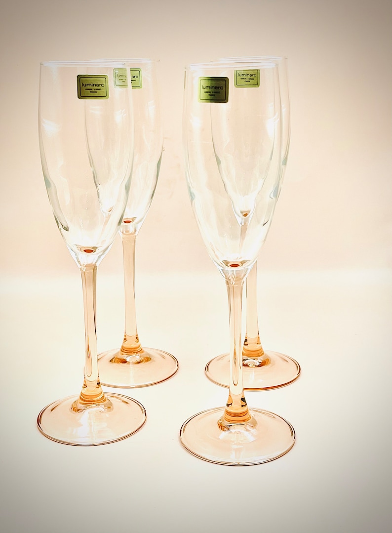 4 Vintage J.G Durand Luminarc Pink Stemmed Champagne Flutes Glasses ...
