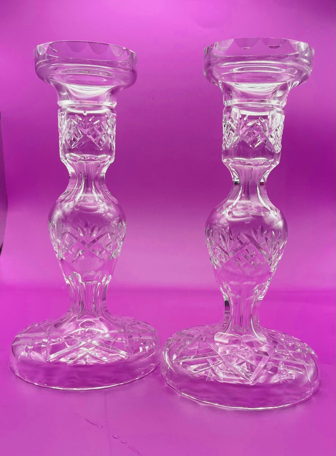 Set of Two Waterford Candlestick Holders ~ Crisscross Fan Style - Etsy