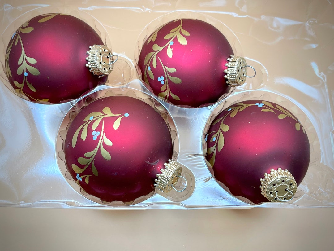 Set of 4 Red and Gold Glass Ball Ornaments - Etsy