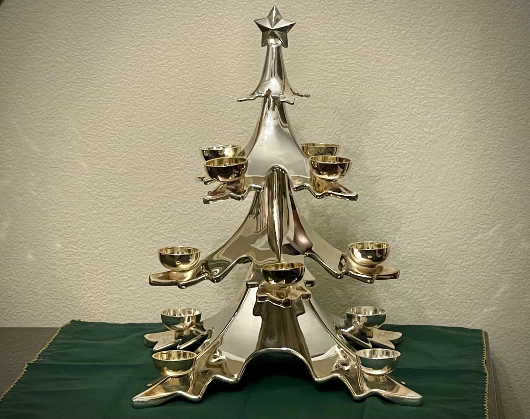 Pottery Barn Heavy Silver Plated Christmas Tree 12 Candle Holder ...