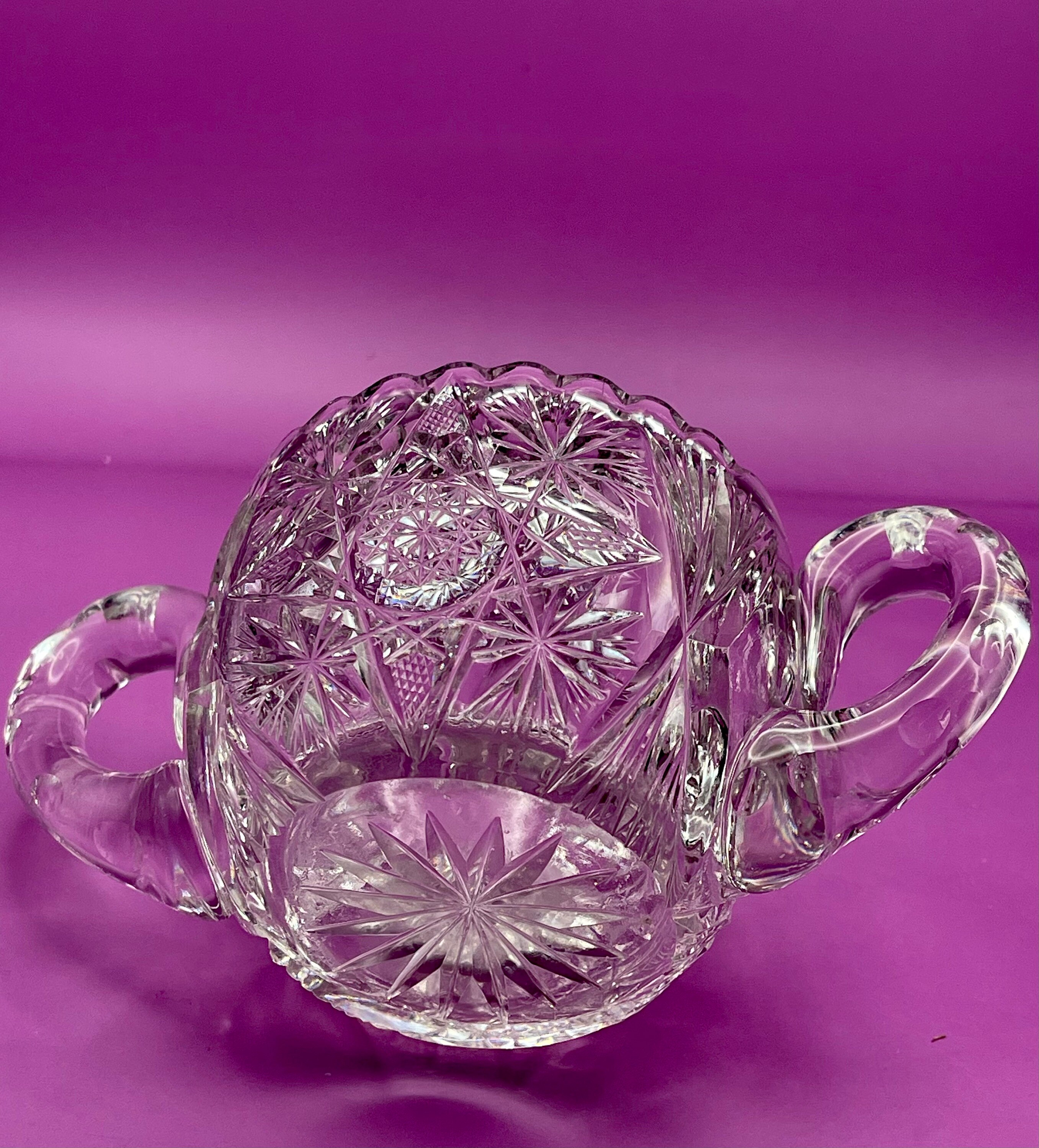 Vintage Cream and Sugar Set Cut Heavy Crystal Flower and Geometric ...