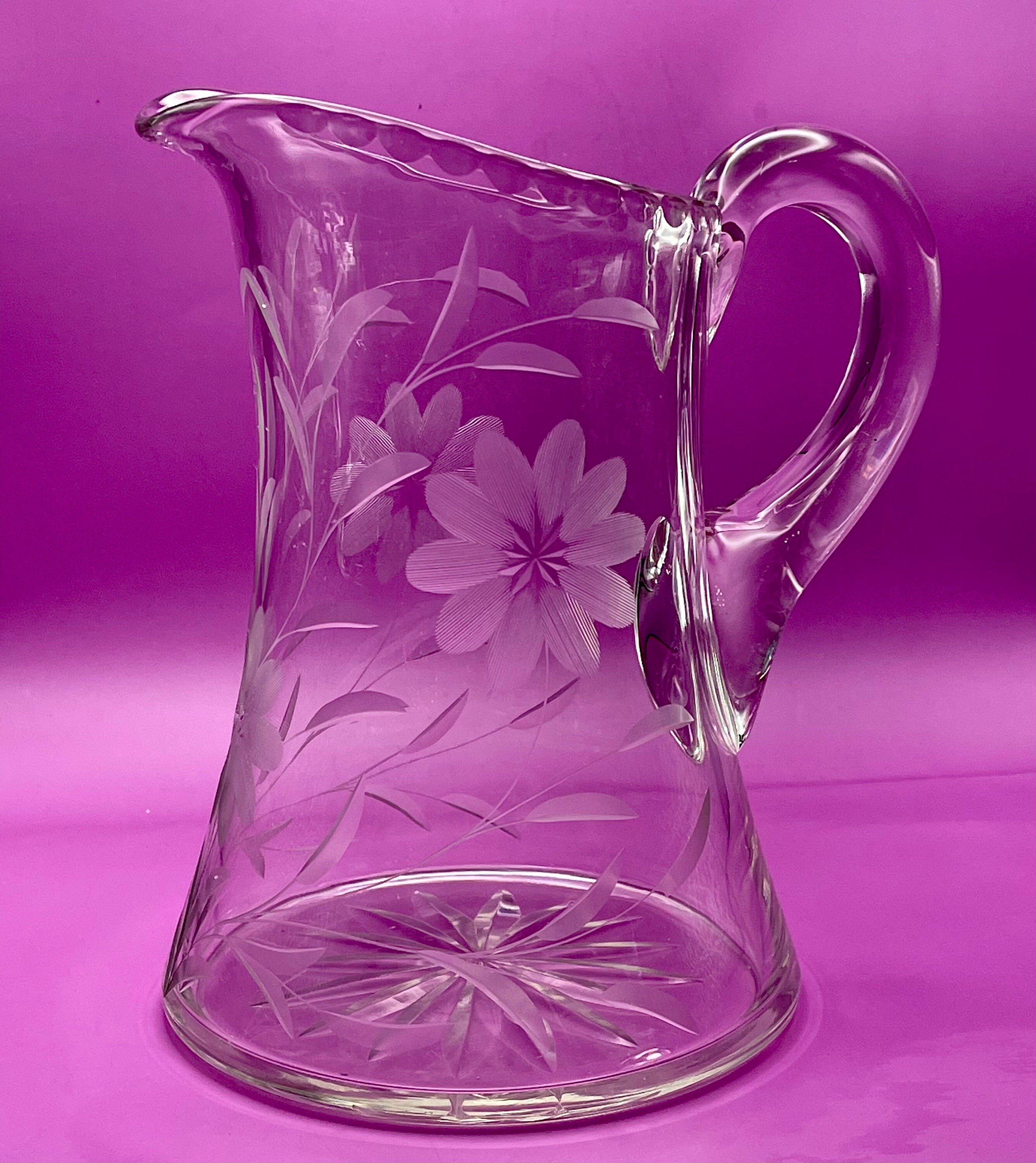 Stunning American Crystal Etched Floral Cut Glass Pitcher - Etsy