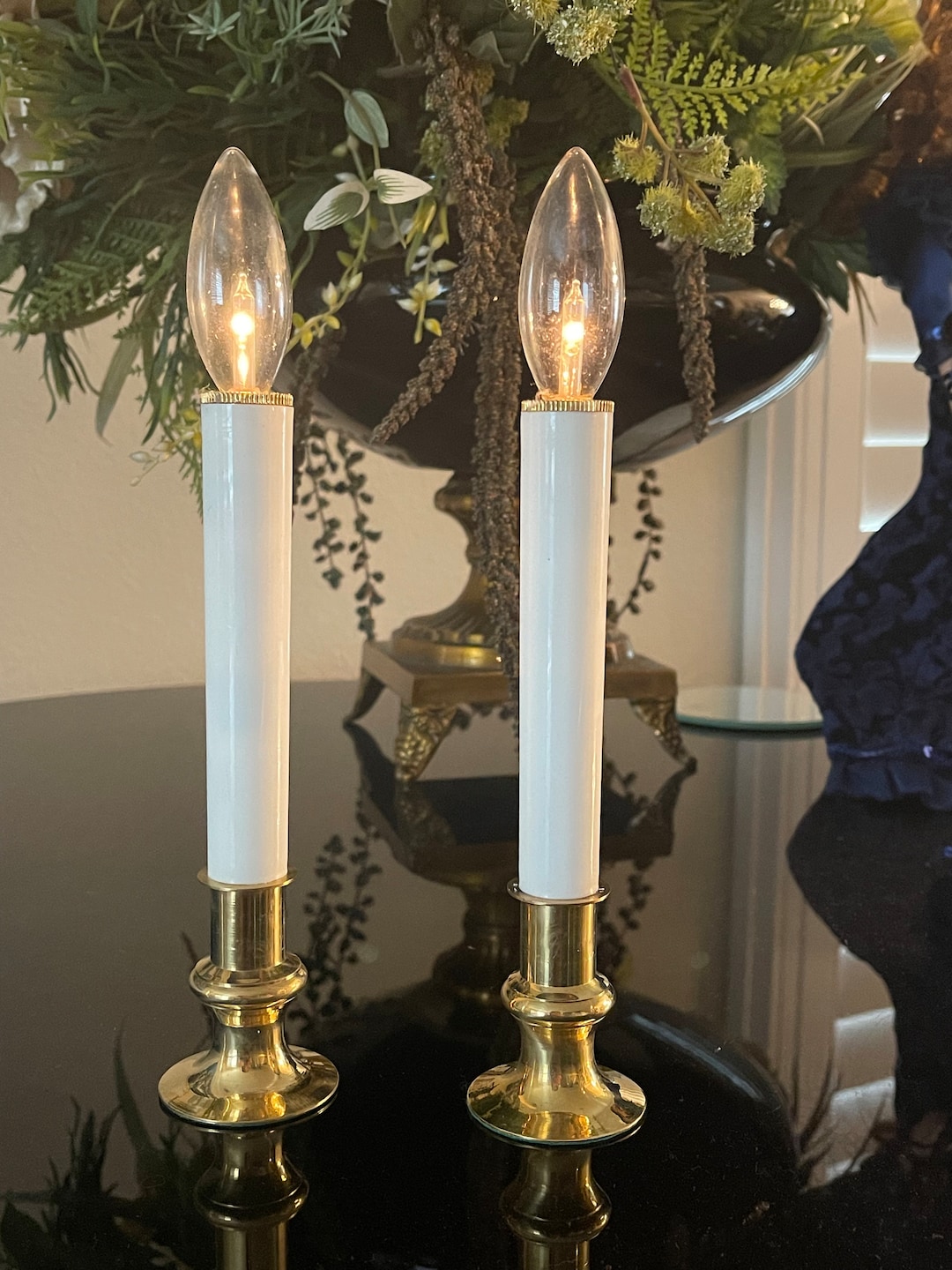Vintage Battery Powered Candlesticks ~ White Candle, Brass Base, 1998 ...