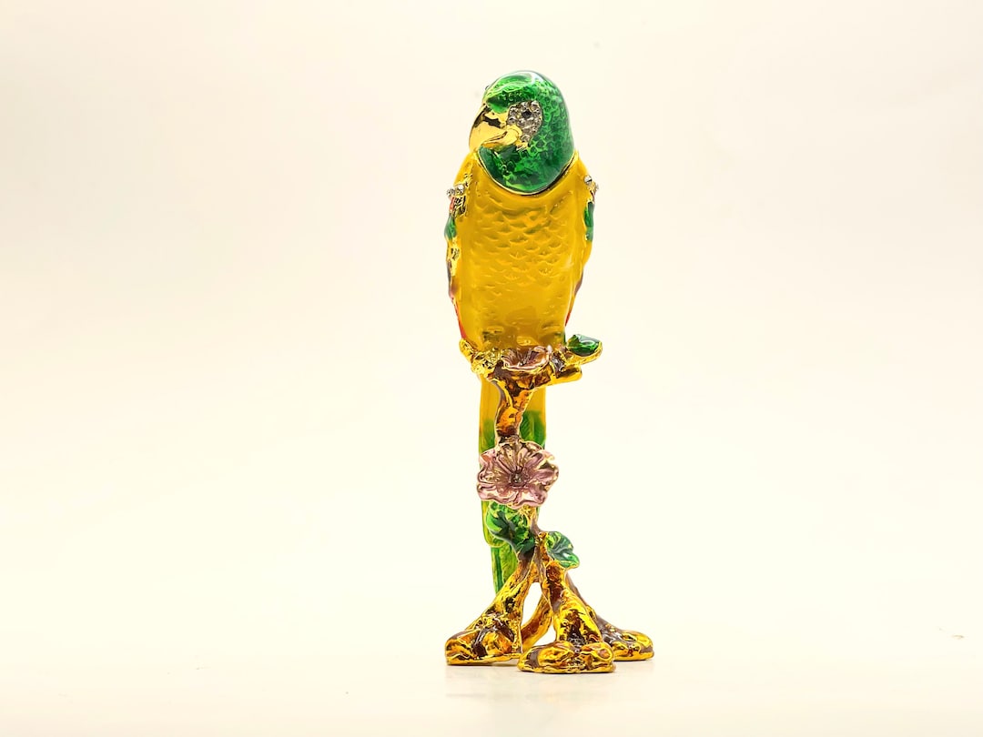 Beautiful Parrot Enamel Trinket Box With Crystals - Etsy