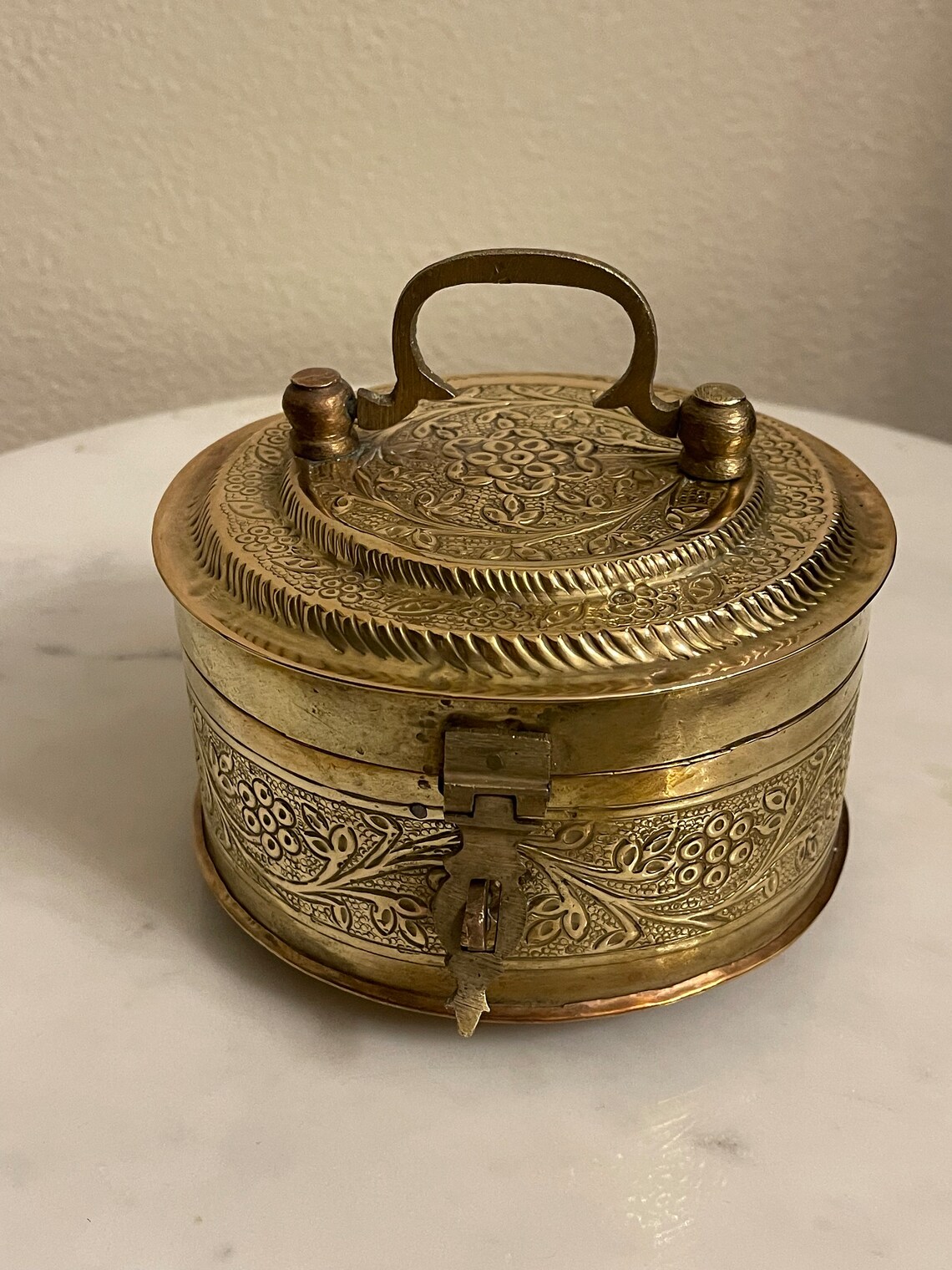 Hand Forged Engraved Solid Brass Jewelry Box With Handle & Clasp 5 - Etsy