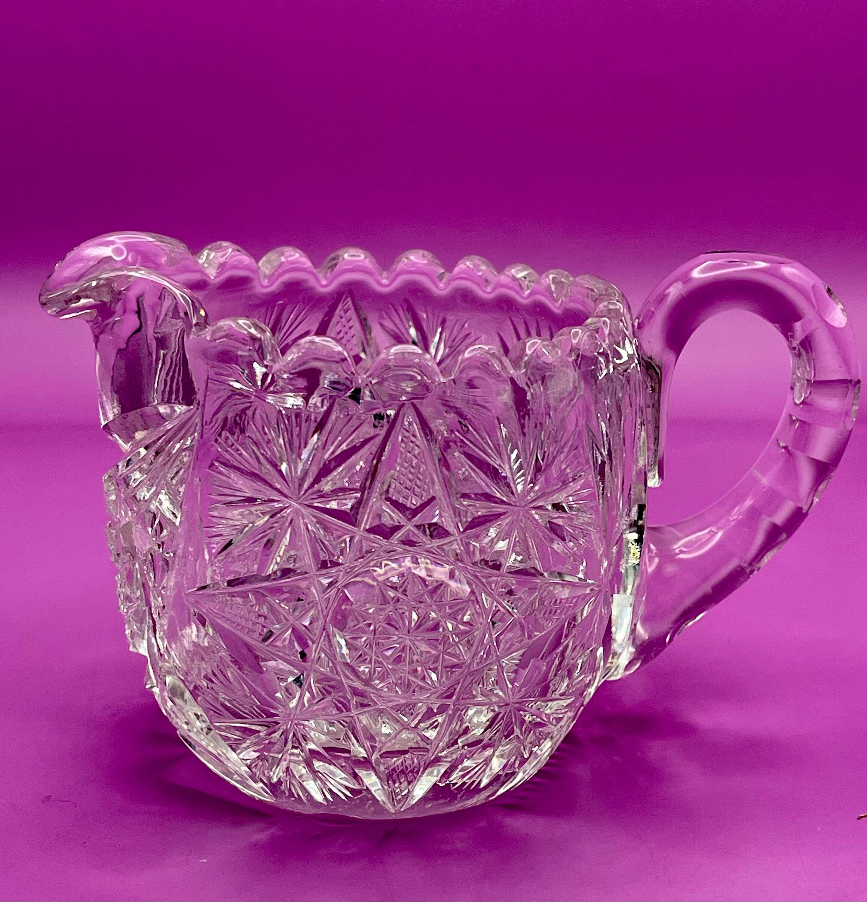 Vintage Cream and Sugar Set Cut Heavy Crystal Flower and Geometric ...