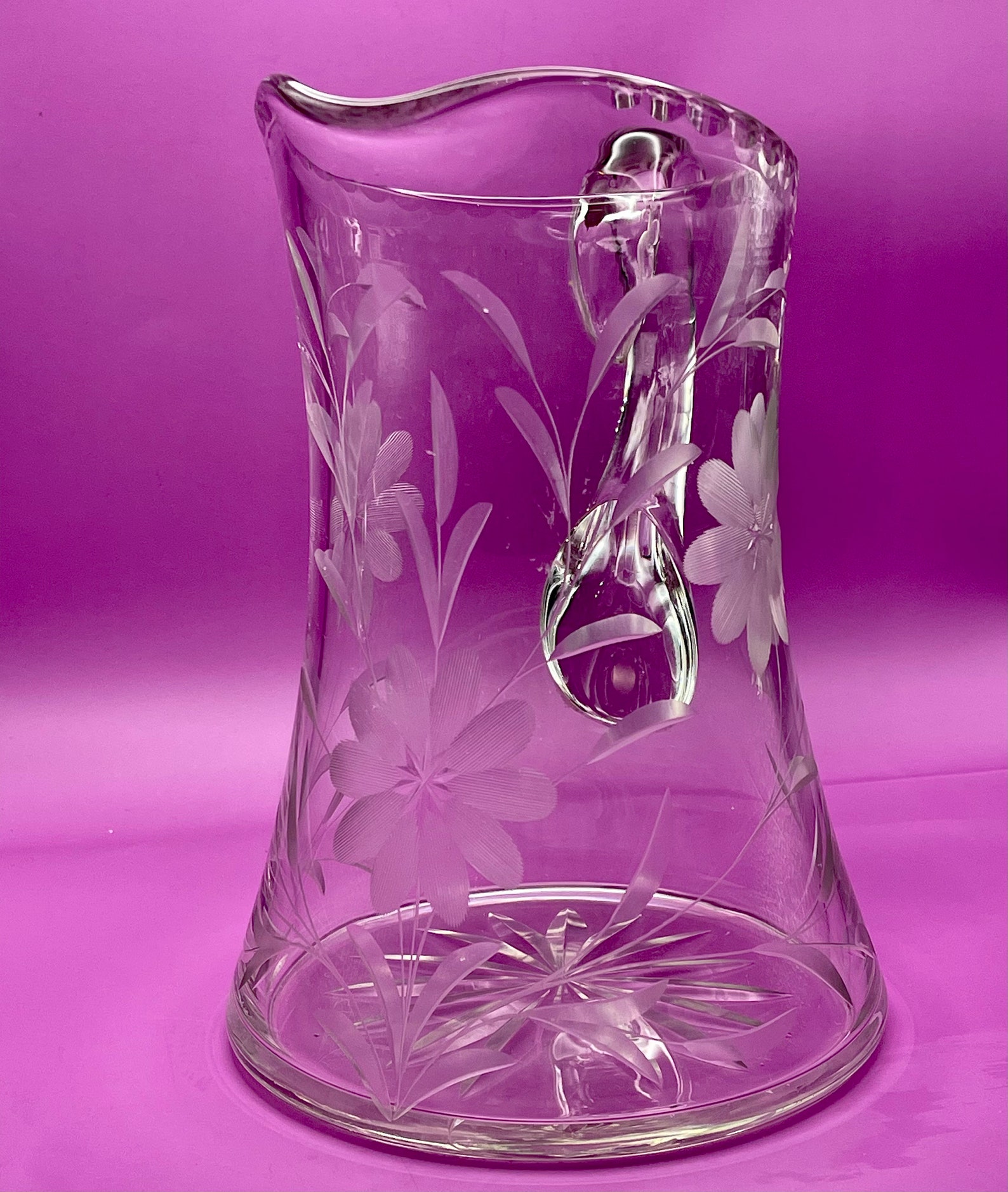 Stunning American Crystal Etched Floral Cut Glass Pitcher - Etsy