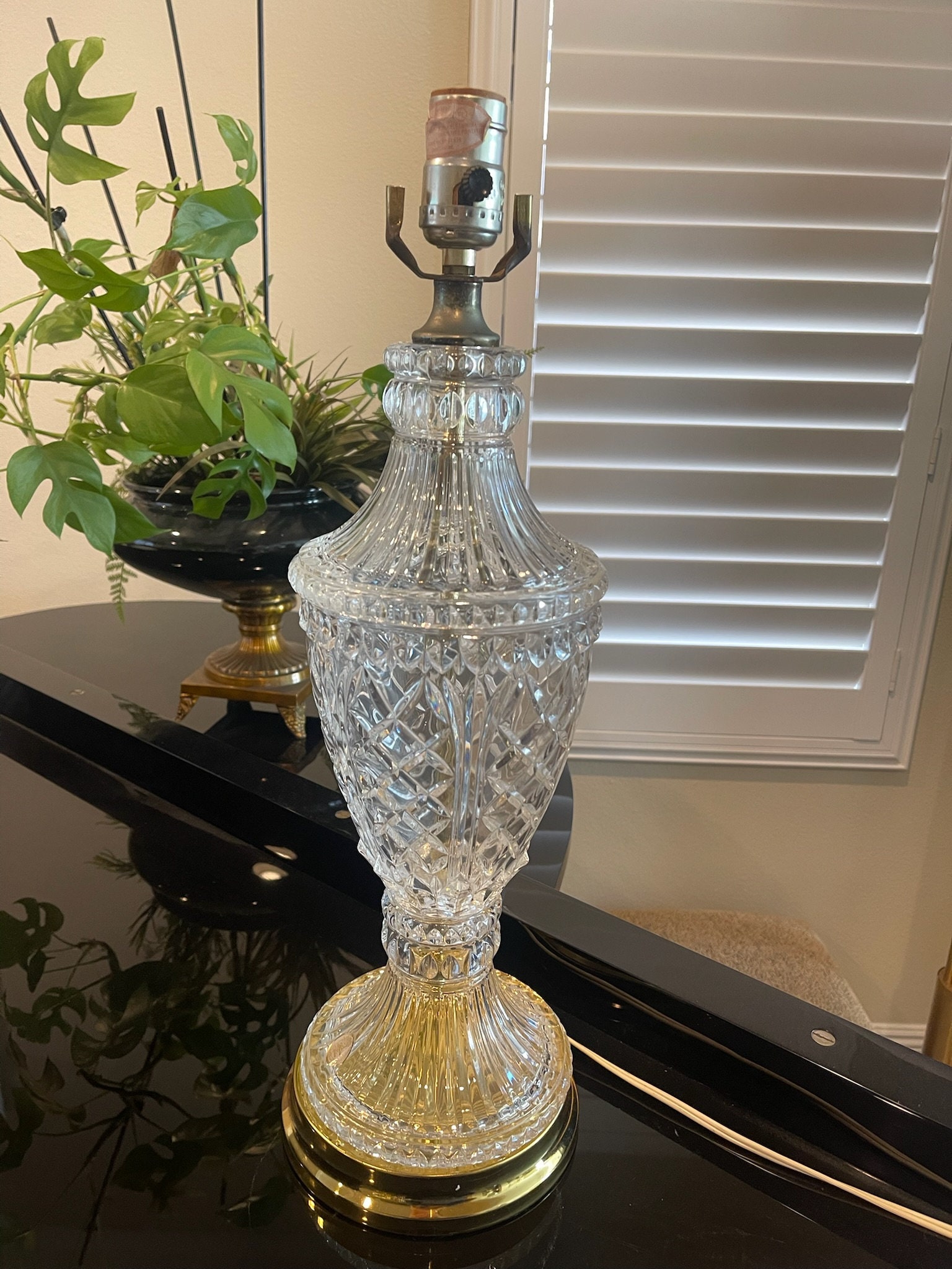 Stunning Vintage Crystal and Brass Lamp ~ 24% Lead Crystal, Made in USA ...