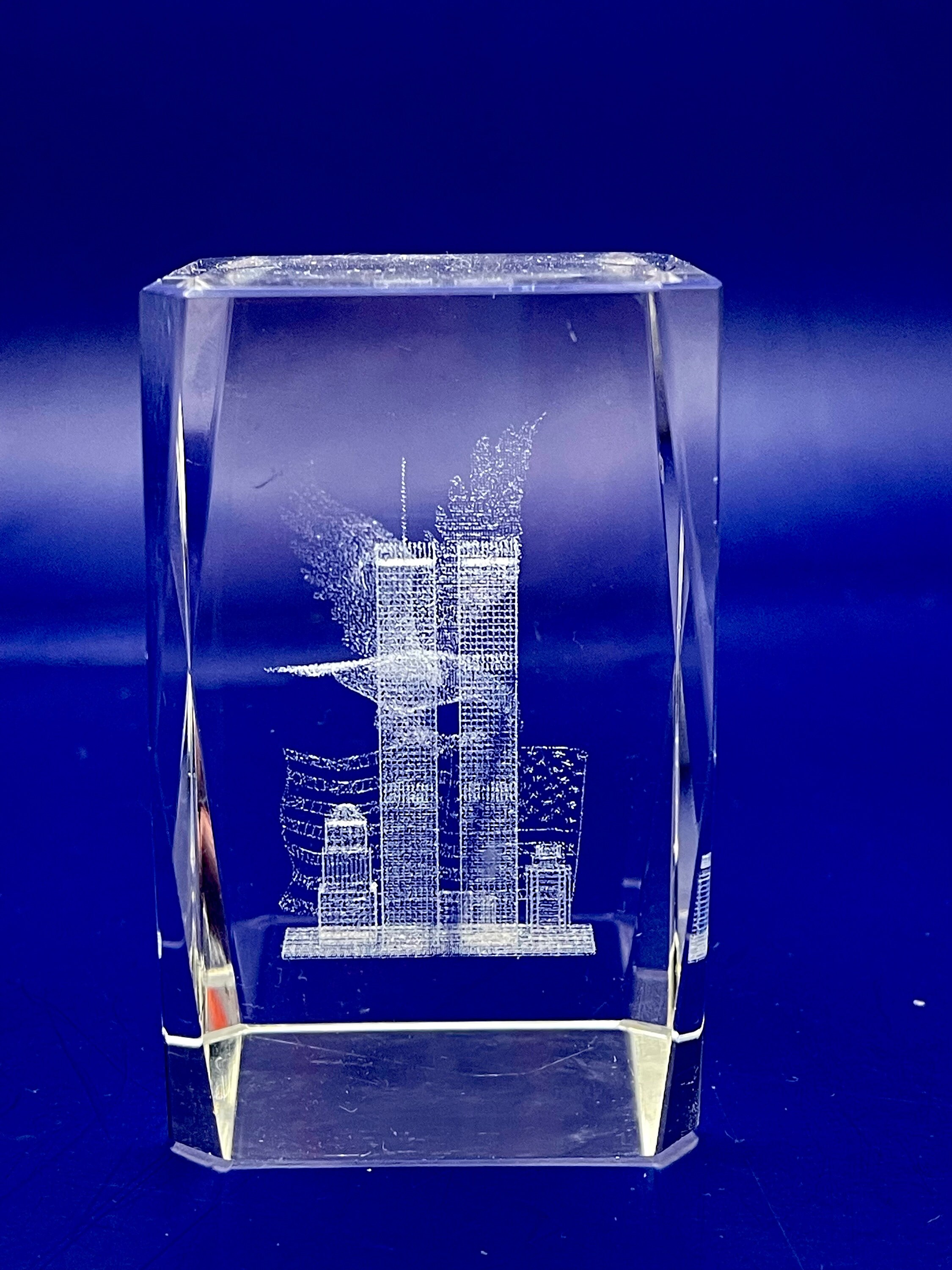 Laser Cut Etched Crystal Glass Paperweight Eagle Flying Over Twin ...