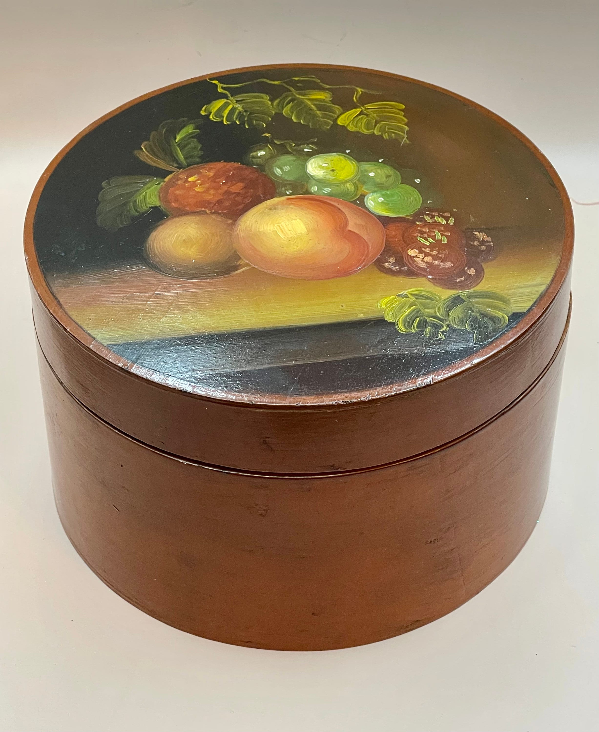 Hand-painted Wooden Box Round Lidded Box Painted Fruit Box - Etsy