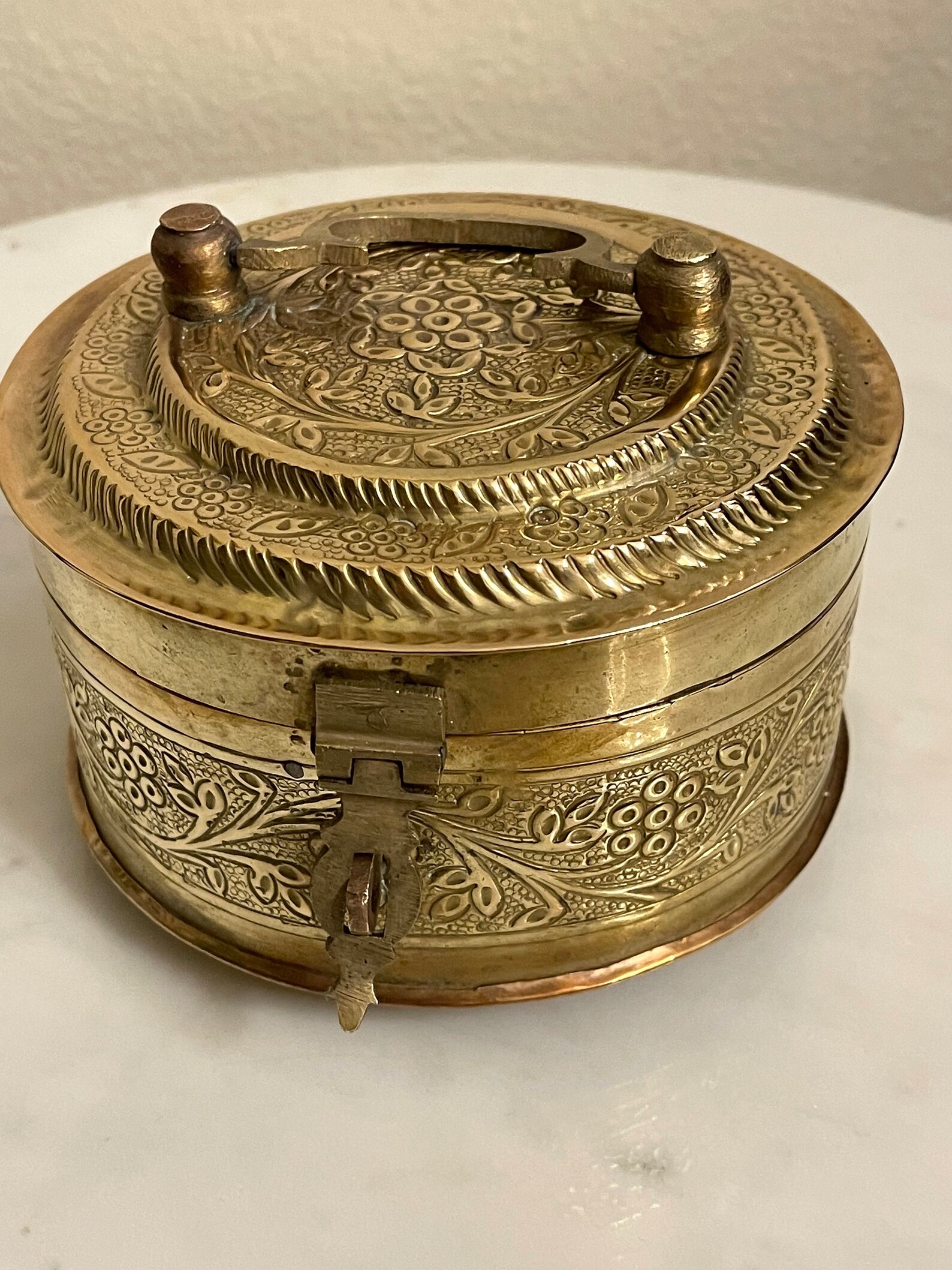Hand Forged Engraved Solid Brass Jewelry Box With Handle & Clasp 5 - Etsy