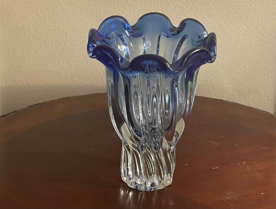 Stunning Blue Ruffled Vase ~ Hand Blown Glass - Etsy