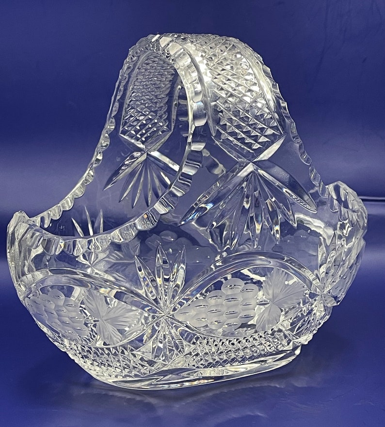 Vintage Heavy Cut Crystal Basket Large Deep Cut Crystal Fruit Basket - Etsy