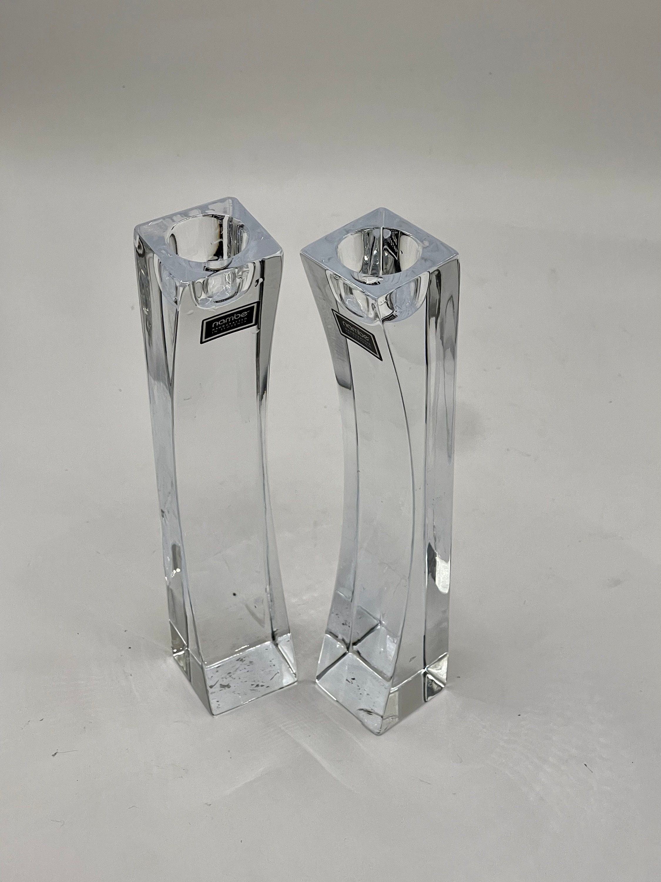 Pair of Nambe Crystal Candlesticks Handcrafted in Slovenia - Etsy