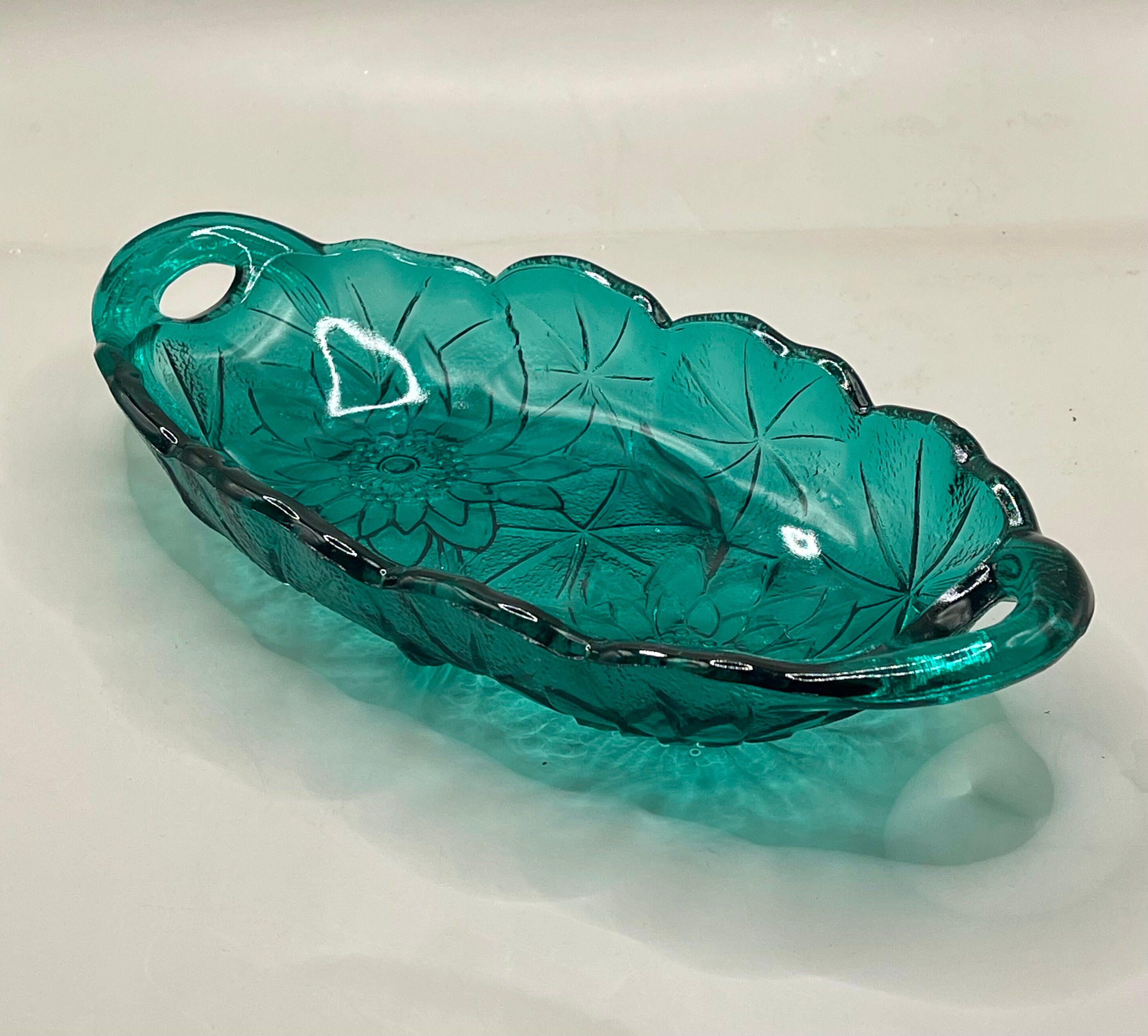 Stunning Blue Glass Candy Dish Serving Tray Teal Blue Aqua Blue Glass ...