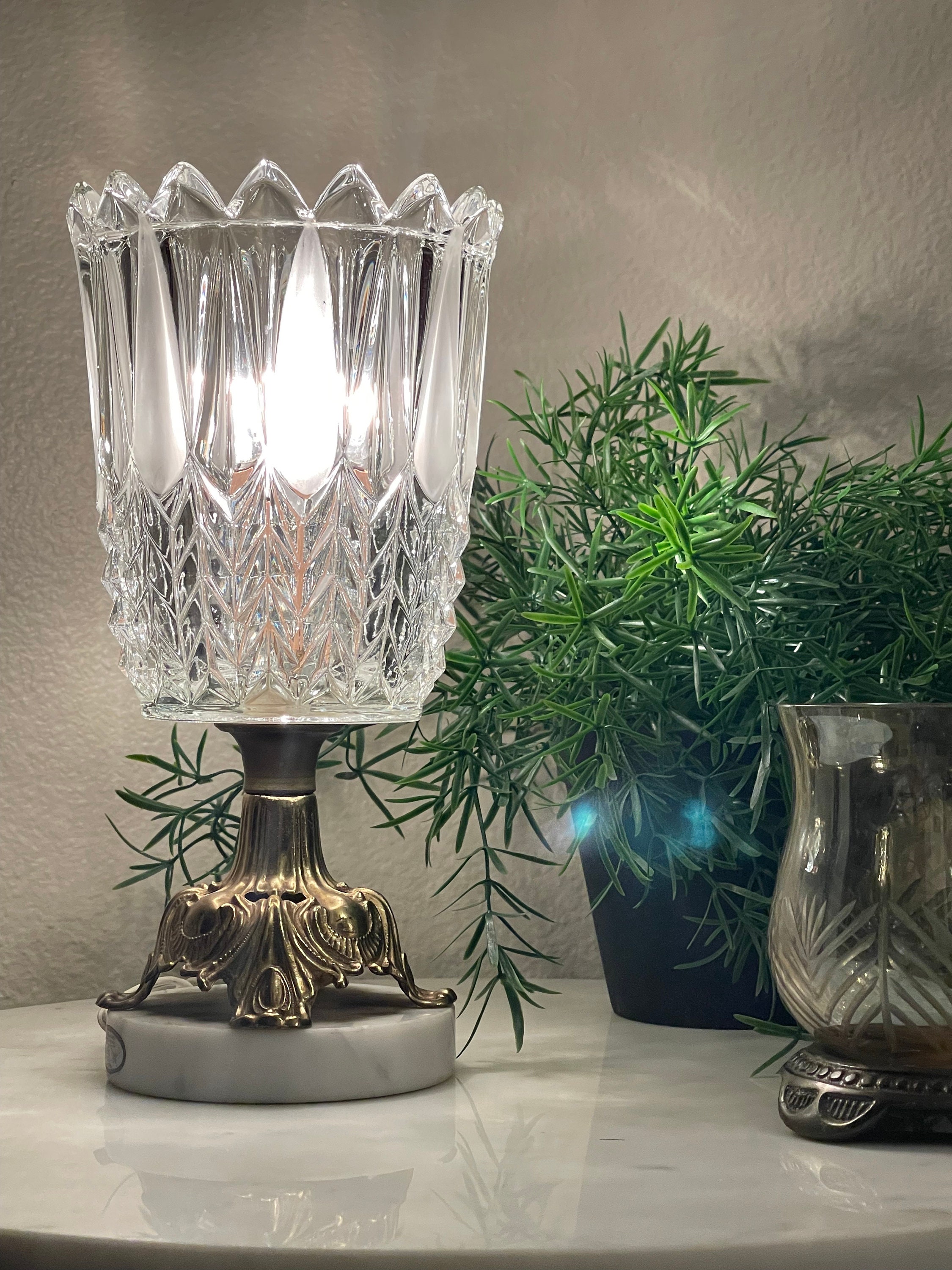 Rare Vintage Victorian Glass Uplight Lamp Crystal and - Etsy