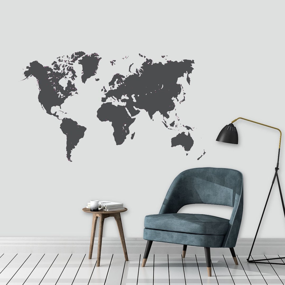 Unique Wall Decal, World Map in Contour Cut Design, Perfect Home Décor ...