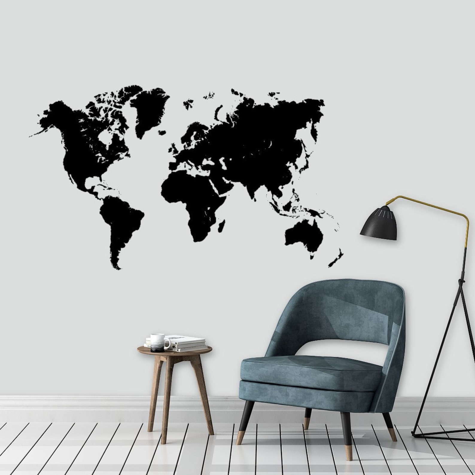 Unique Wall Decal, World Map in Contour Cut Design, Perfect Home Décor ...
