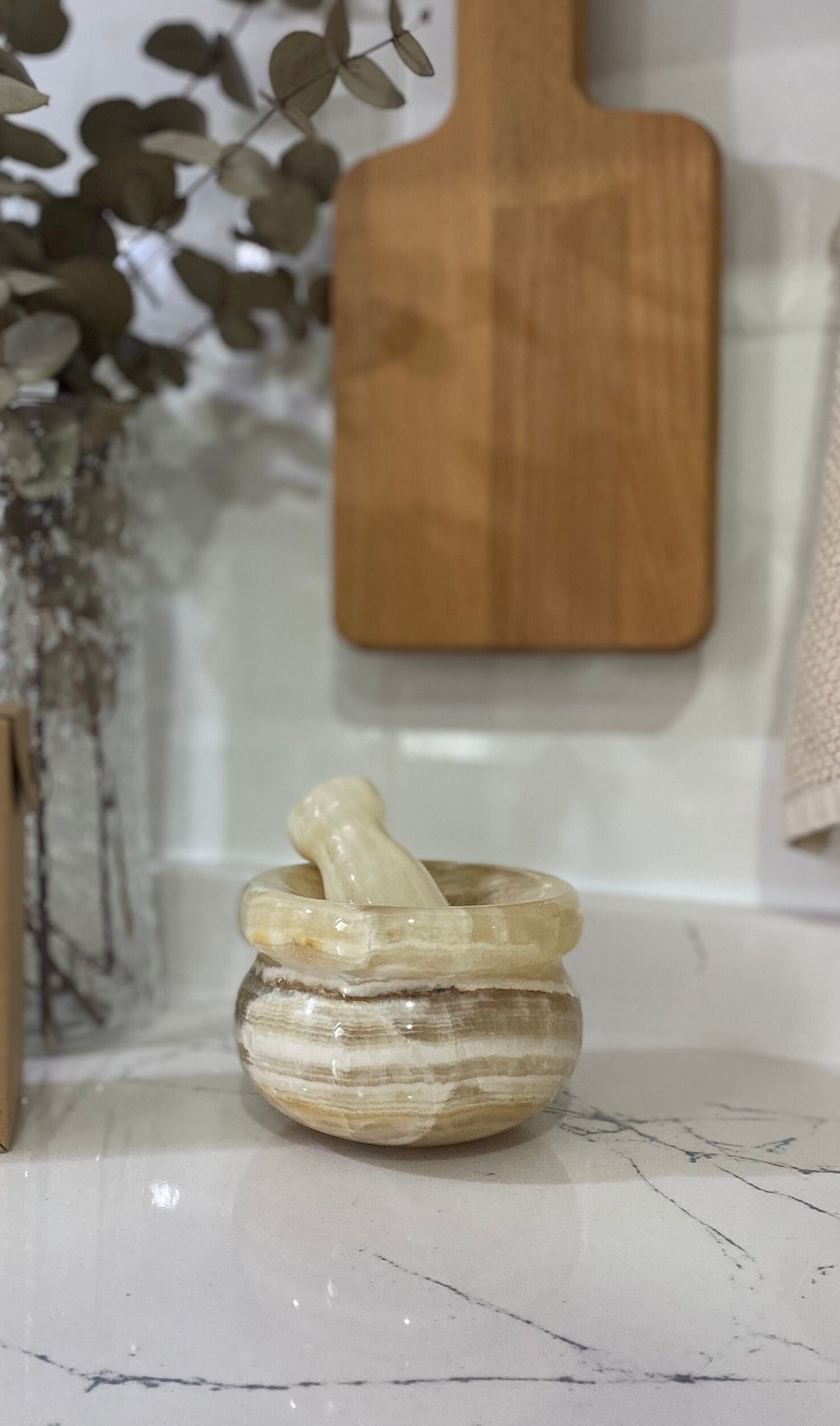 Handmade Onyx Marble Stone Mortar and Pestle, Kitchen, Dinner Table ...