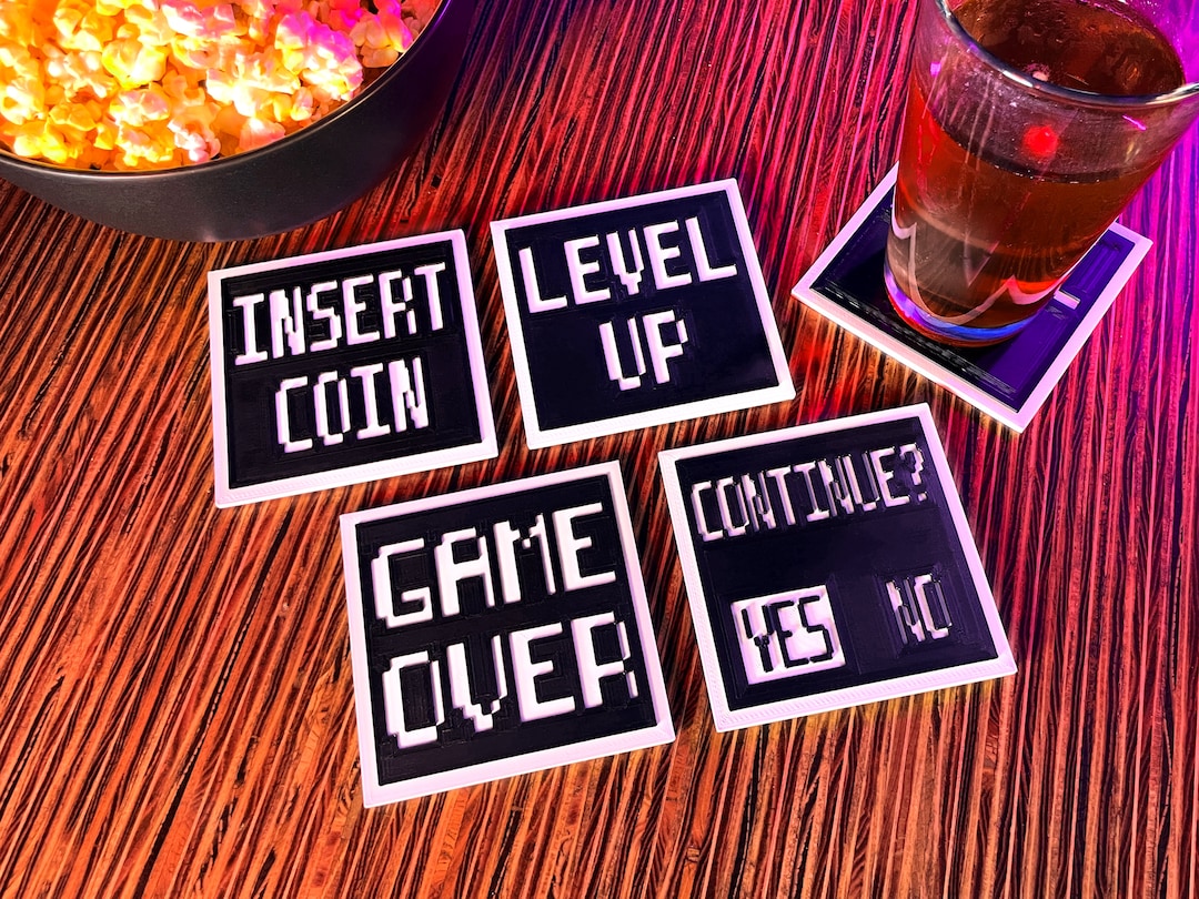8-bit Arcade Retro Video Game Drink Coaster 4 Piece Set - Etsy