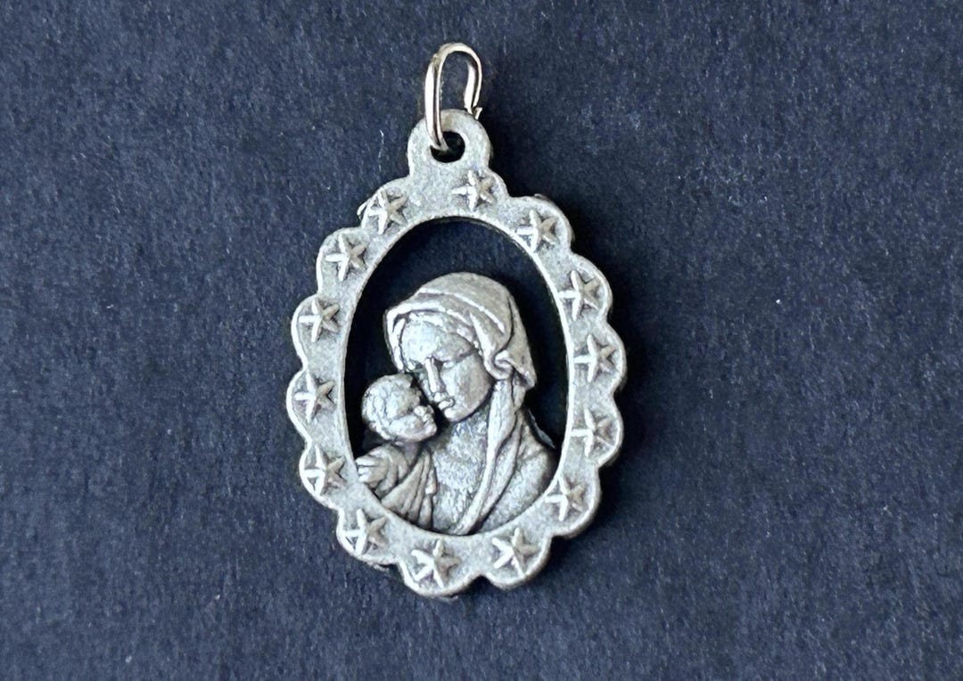 Vintage Virgin Mary and Child Religious Pendant, Blessed Mother ...