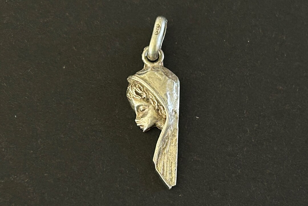 Vintage Sterling Silver Mary Profile Pendant, Sterling Silver Lourdes ...