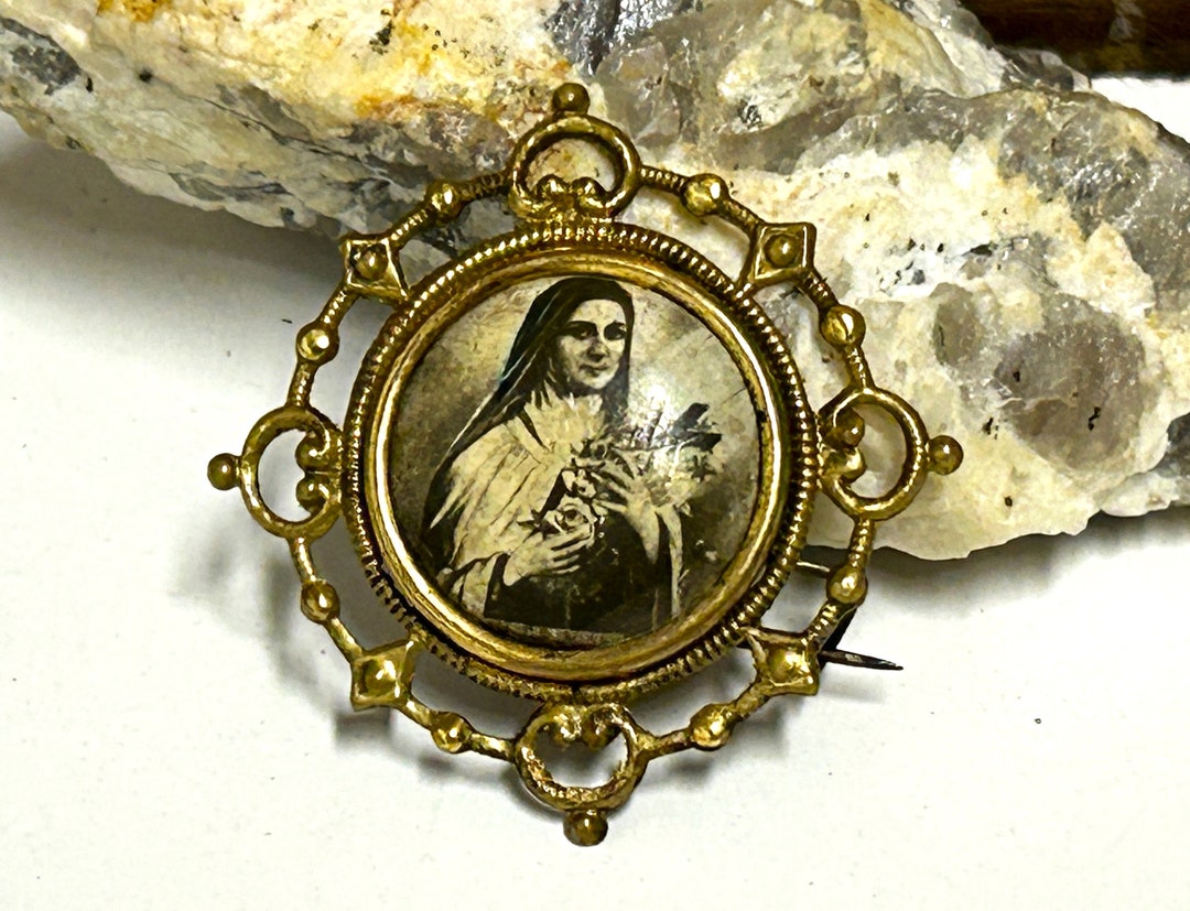 Antique St Therese Brooch: Gold Aluminum Religious Pin - Etsy