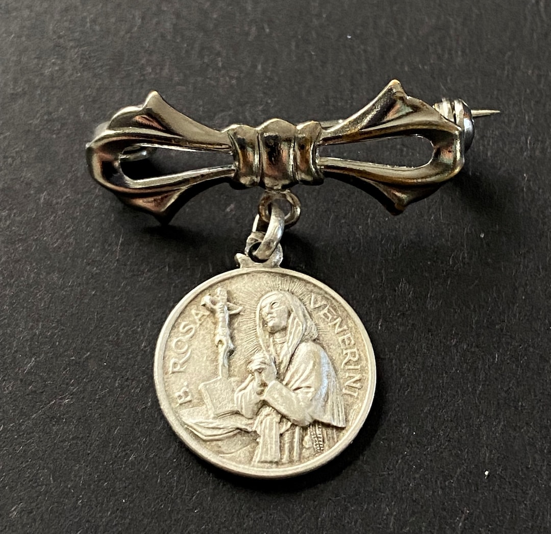Vintage B Rosa Venerini Religious Medal Hanging From a Bow Brooch ...