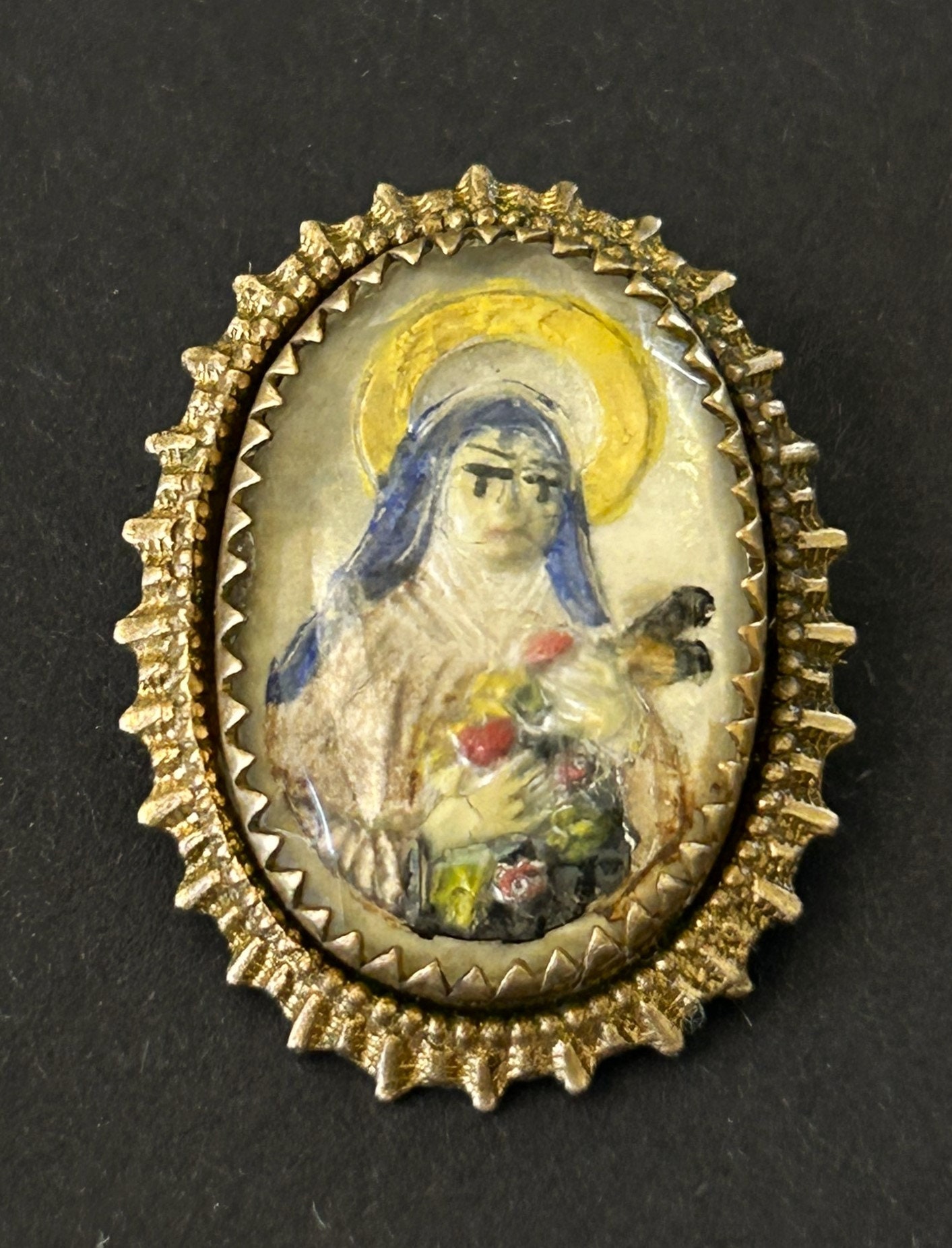 Antique St Therese Reverse Glass Intaglio Painted Brooch, St Therese ...