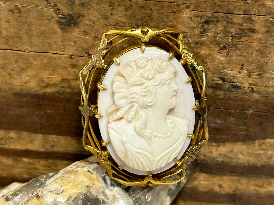 Vintage Cameo Brooch in Gold Metal Setting Lady Cameo Brooch - Etsy