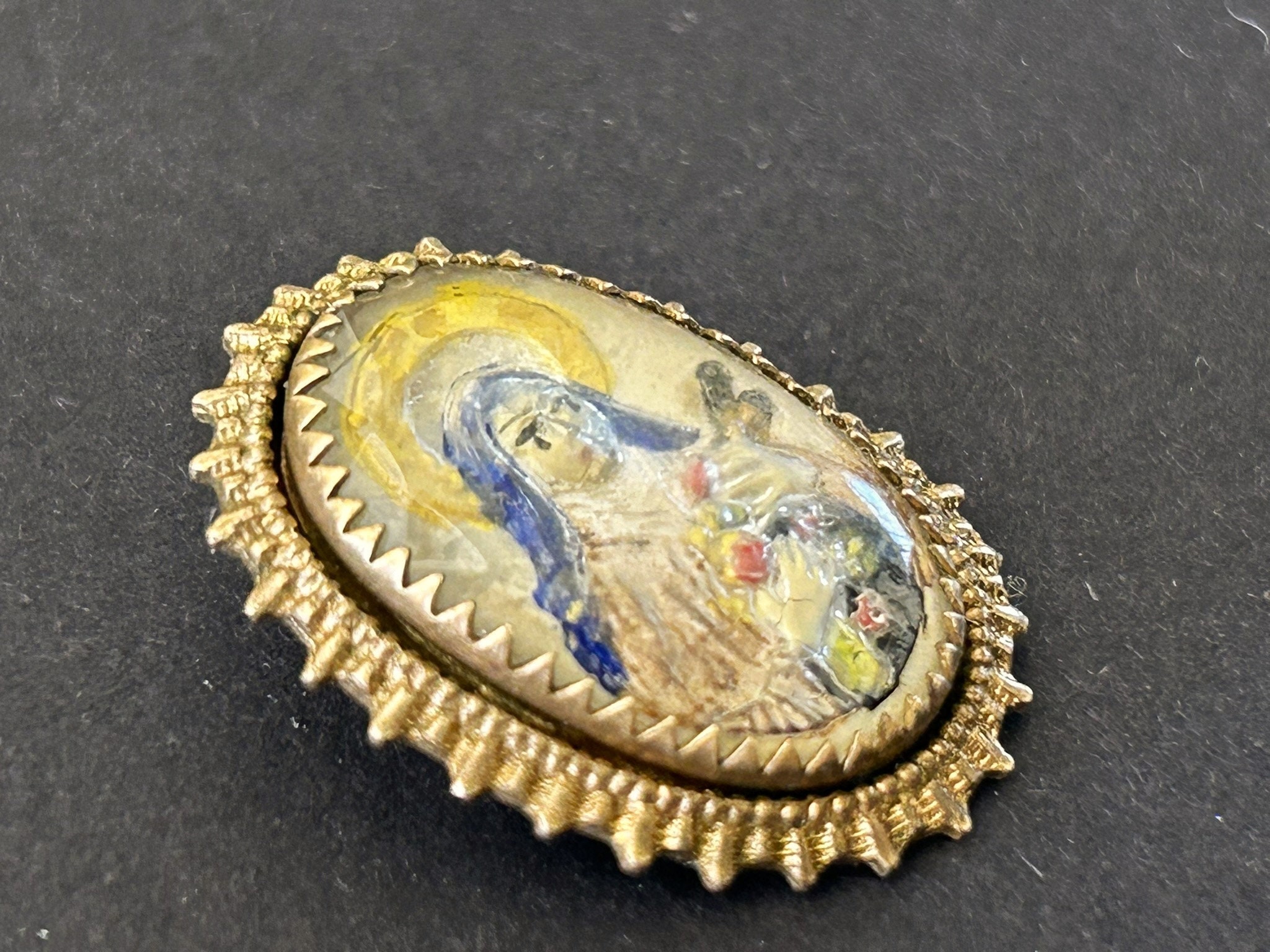 Antique St Therese Reverse Glass Intaglio Painted Brooch, St Therese ...