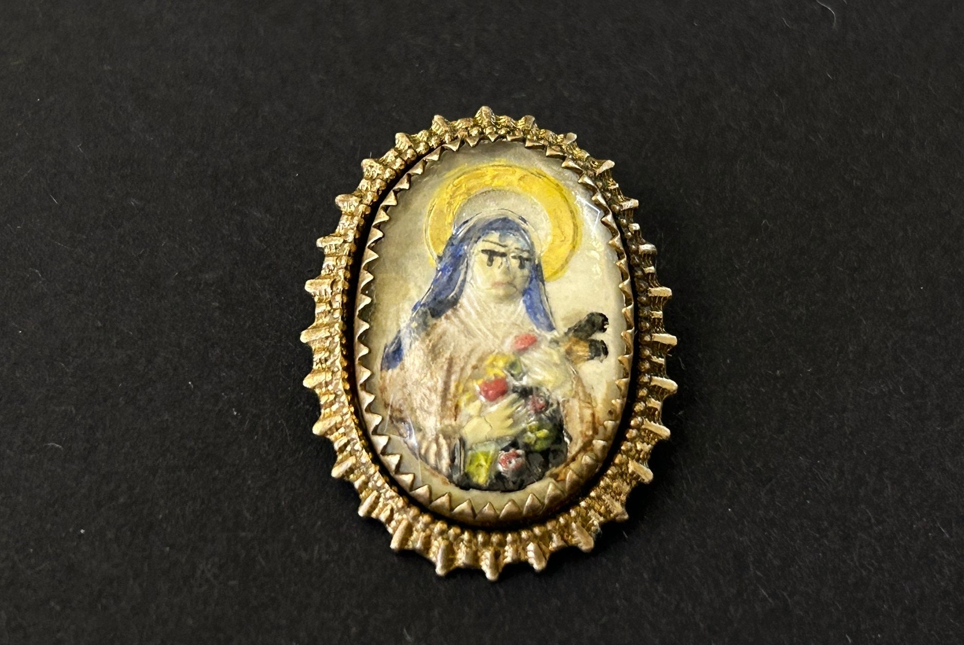 Antique St Therese Reverse Glass Intaglio Painted Brooch, St Therese ...