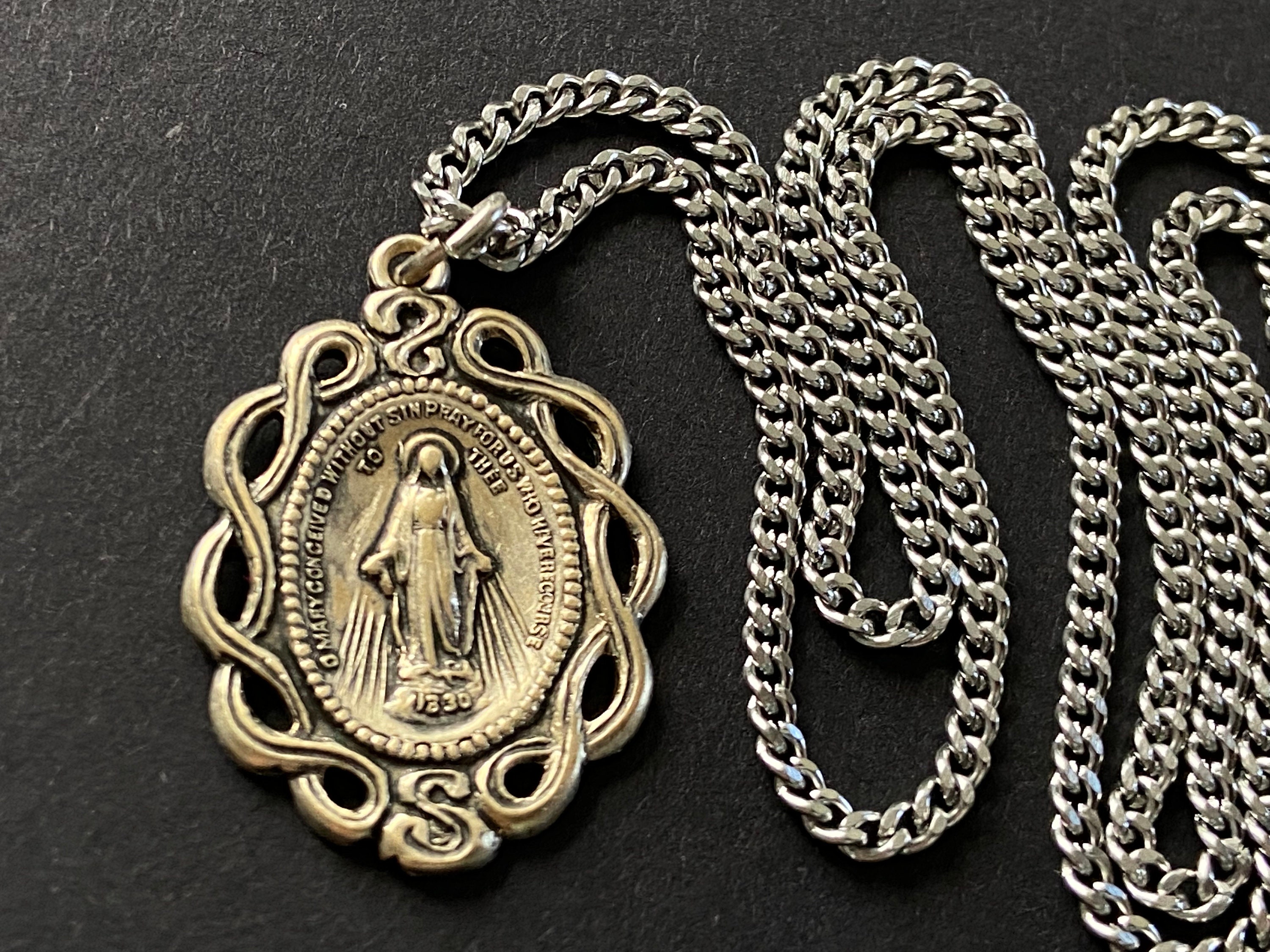 Vintage Brass Miraculous Mary Pendant on a Chain, Blessed Miraculous ...