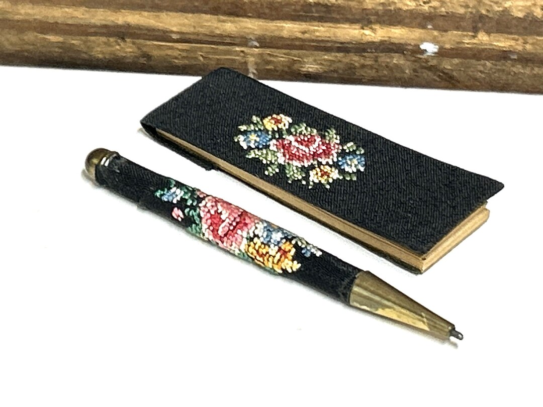 Vintage Floral Petit Point Notepad and Pencil Set - West Germany - Etsy