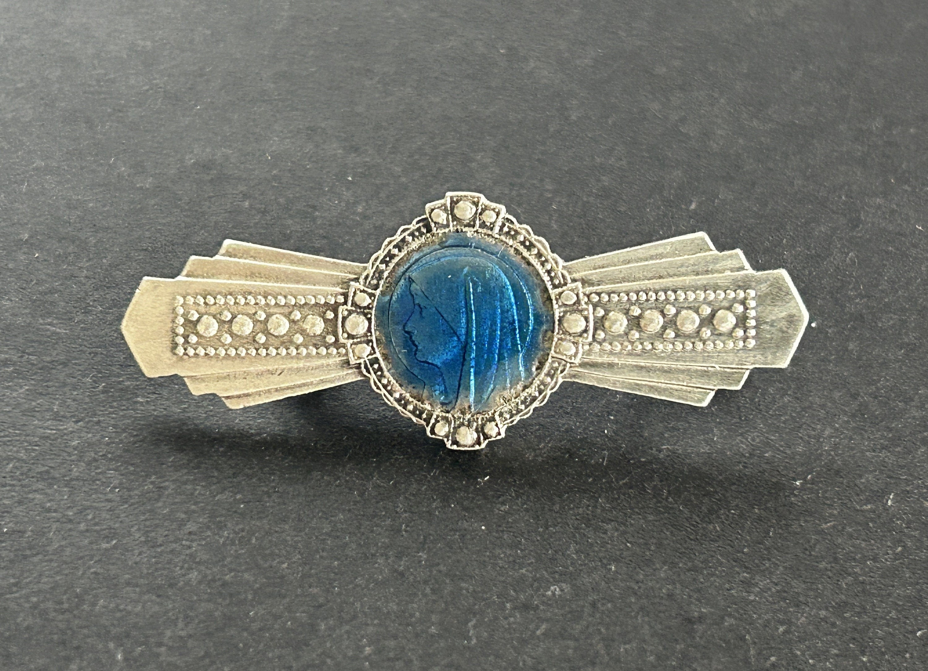 Antique Lourdes Religious Bar Brooch, Blue Enamel Lourdes Pin, Antique ...