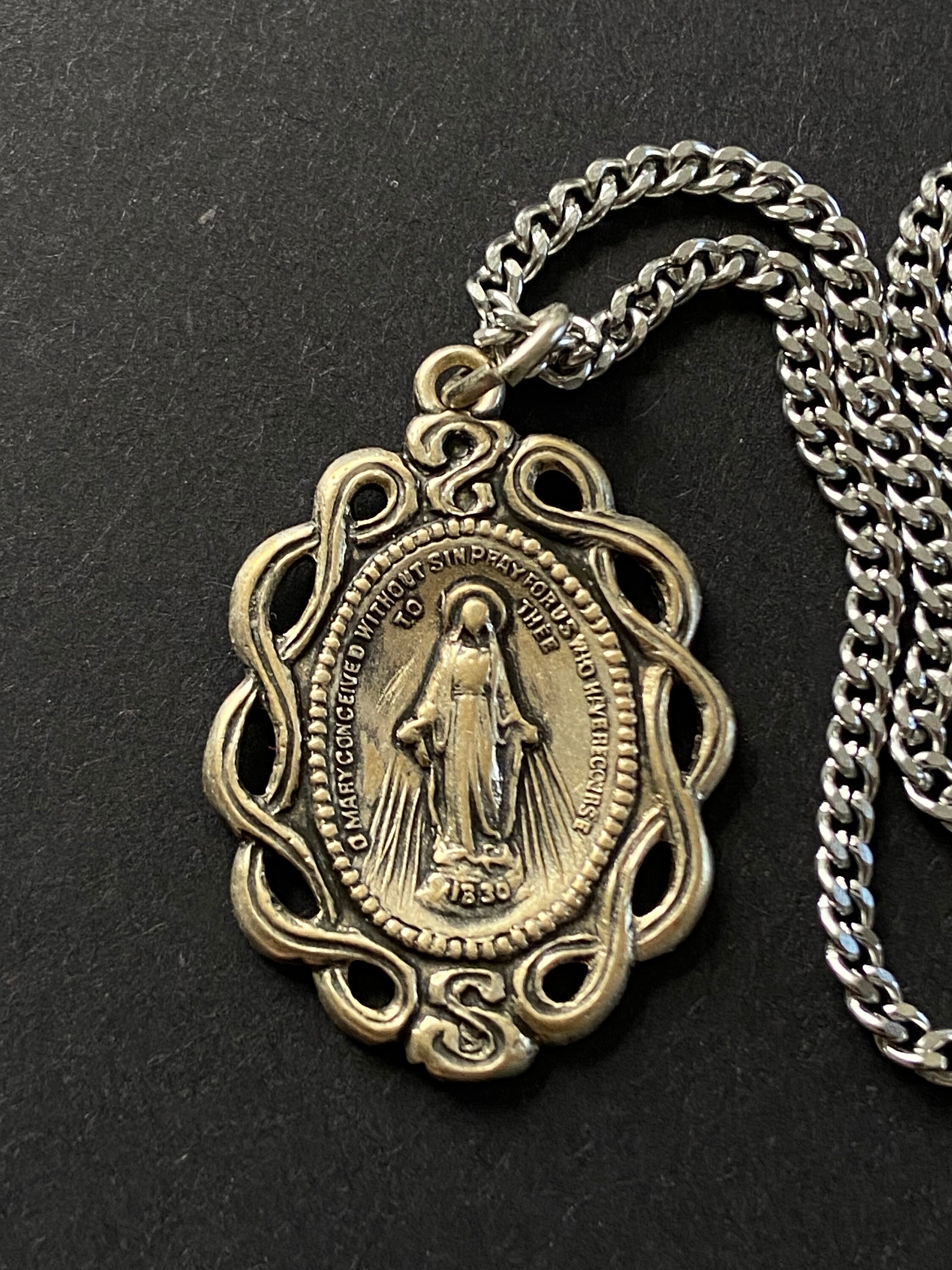 Vintage Brass Miraculous Mary Pendant on a Chain, Blessed Miraculous ...
