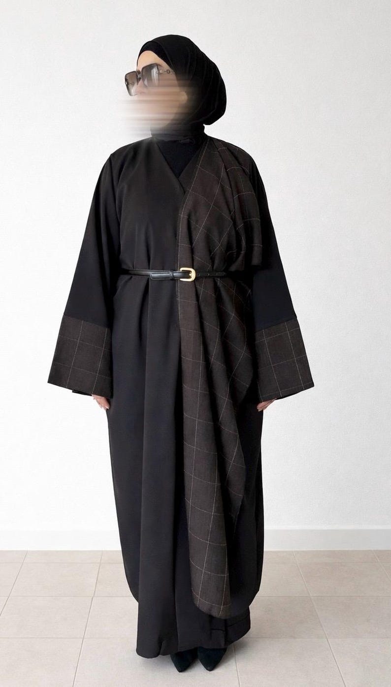 Black Layered Abaya | Textured Shawl, Elegant Islamic Dress - Etsy