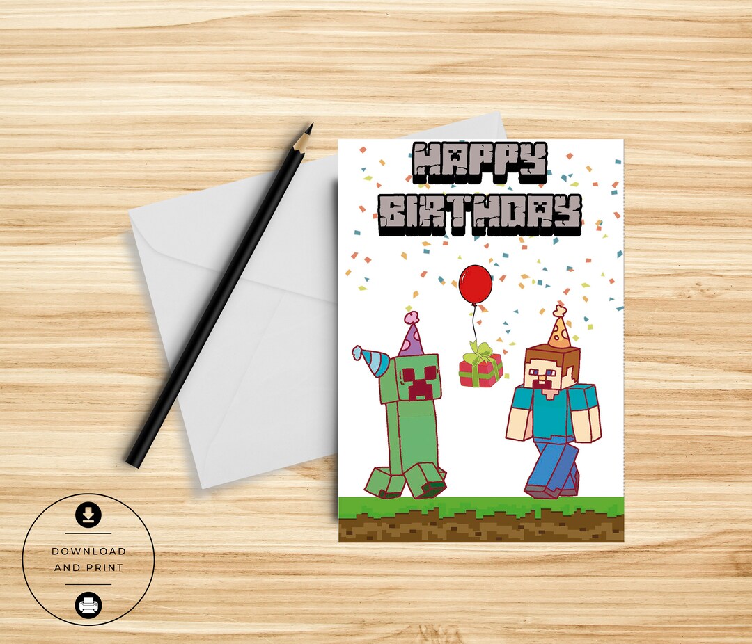 Mine Birthday Card Video Game Birthday Card Gamer Birthday Card Pixel ...