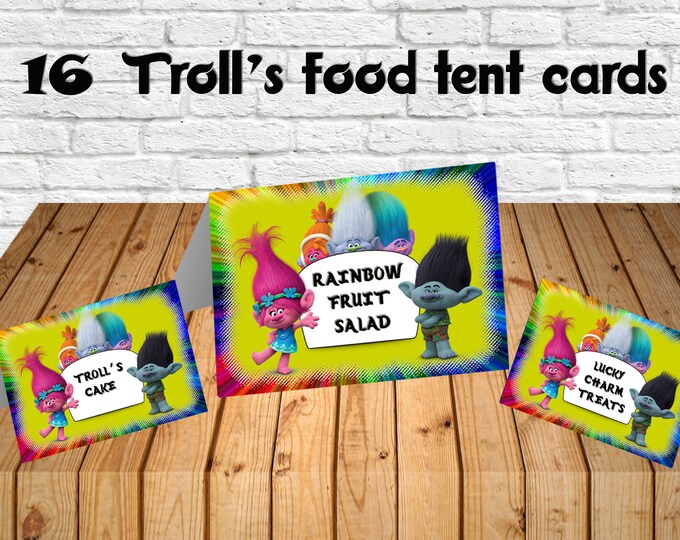 18 Trolls Inspired PREFILLED (NOT EDITABLE) Printable Party Tented Food ...
