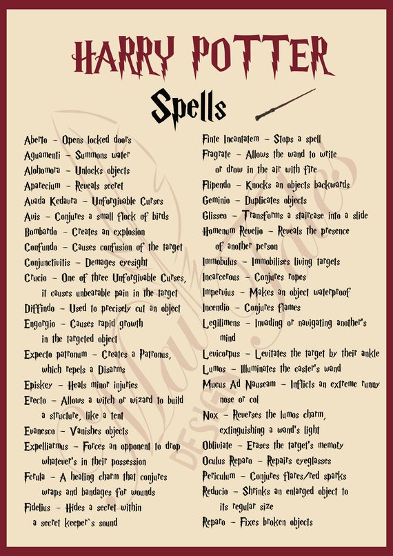 Harry Potter Spell List